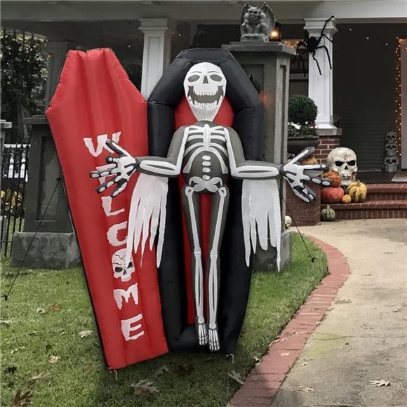 Holiday | Halloween Inflatable 6ft Coffin Skeleton Skull With Builtin ...